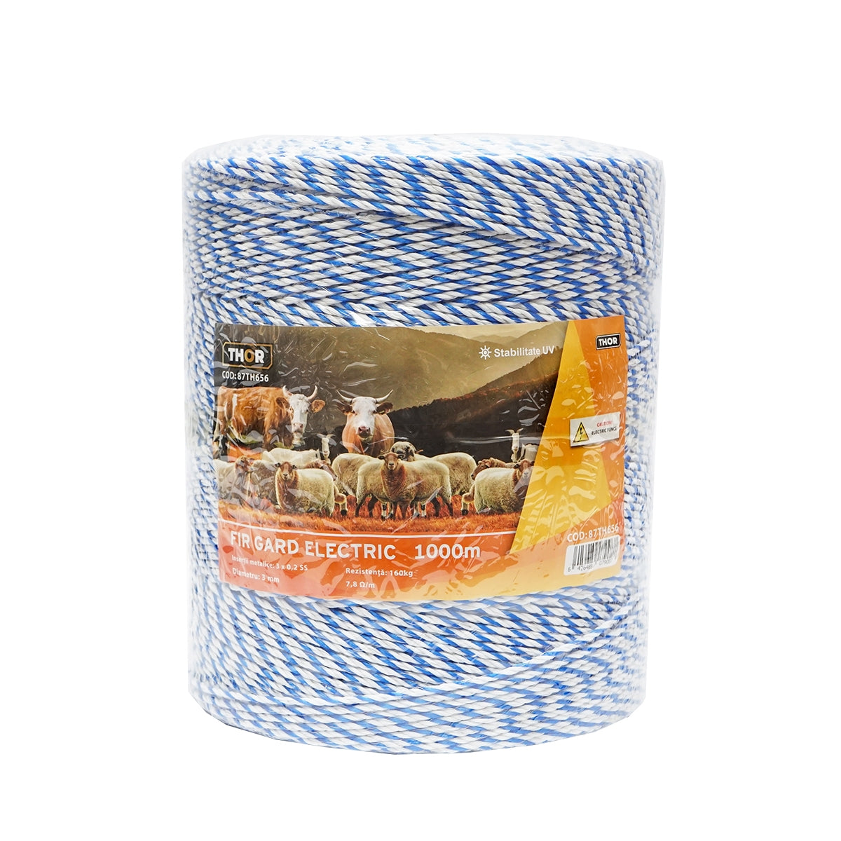 Fehér-kék elektromos kerítés drót 3mm fém betéttel 3x0.2mm SS, ellenál